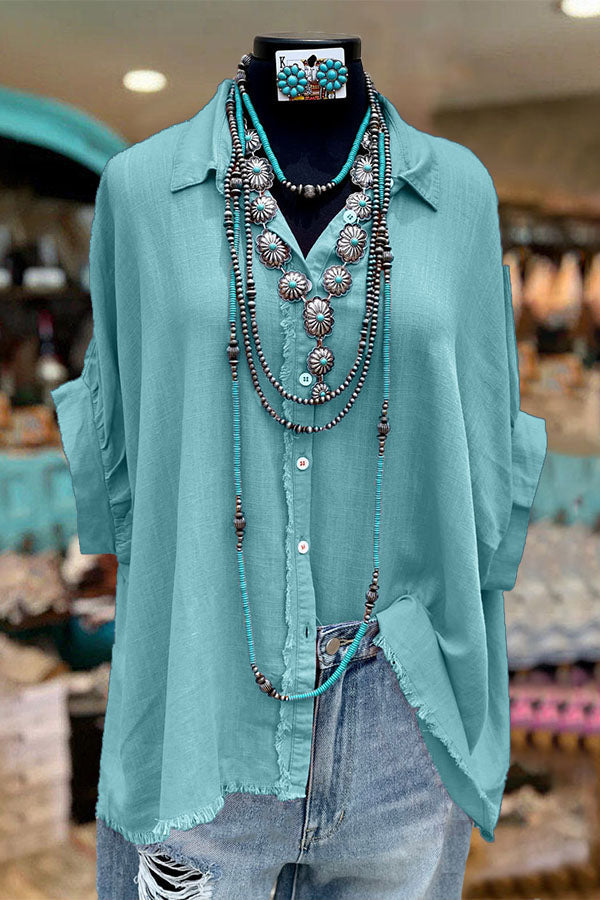 Casual Cotton and Linen Raw Edge Button Shirt – TAIDALW